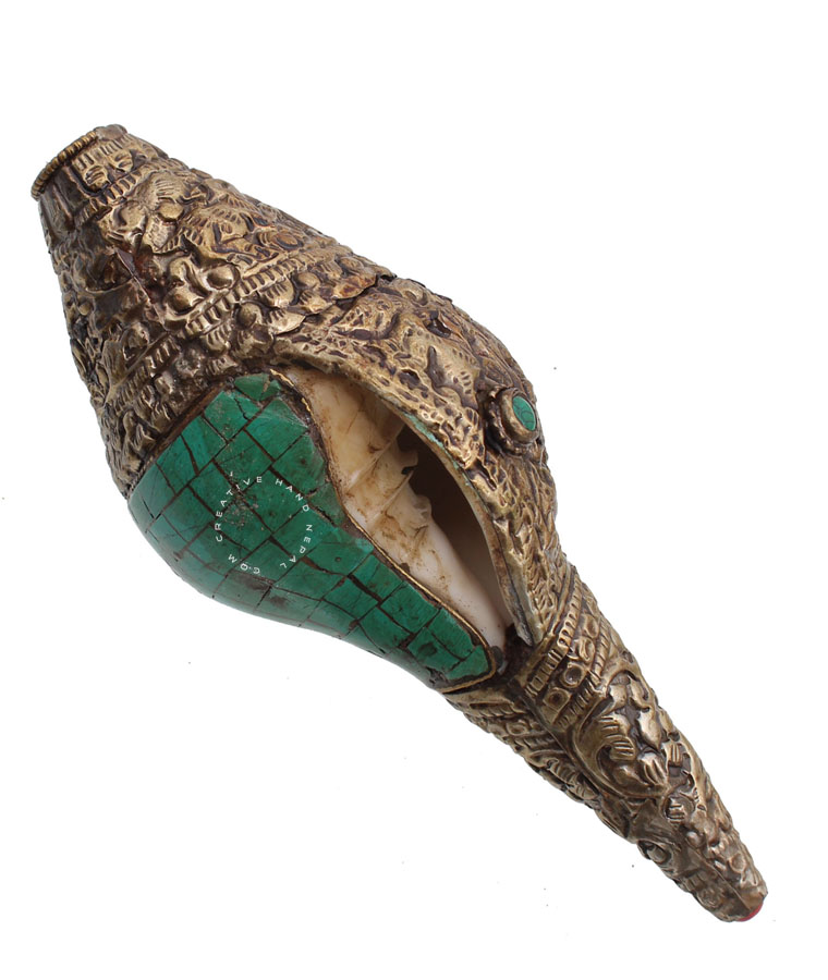 Tibetan Truquoise conch shell trumpet | Creativehand Nepal