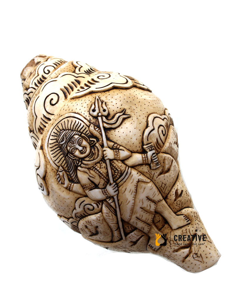 Lord shiva carved conch tibetan trumpet | Creativehand Nepal