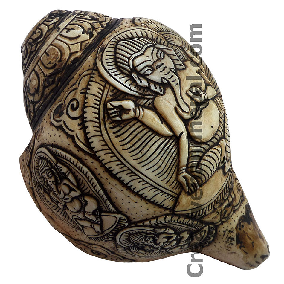 Carved Lord Ganesh Conch Shankha | Creativehand Nepal