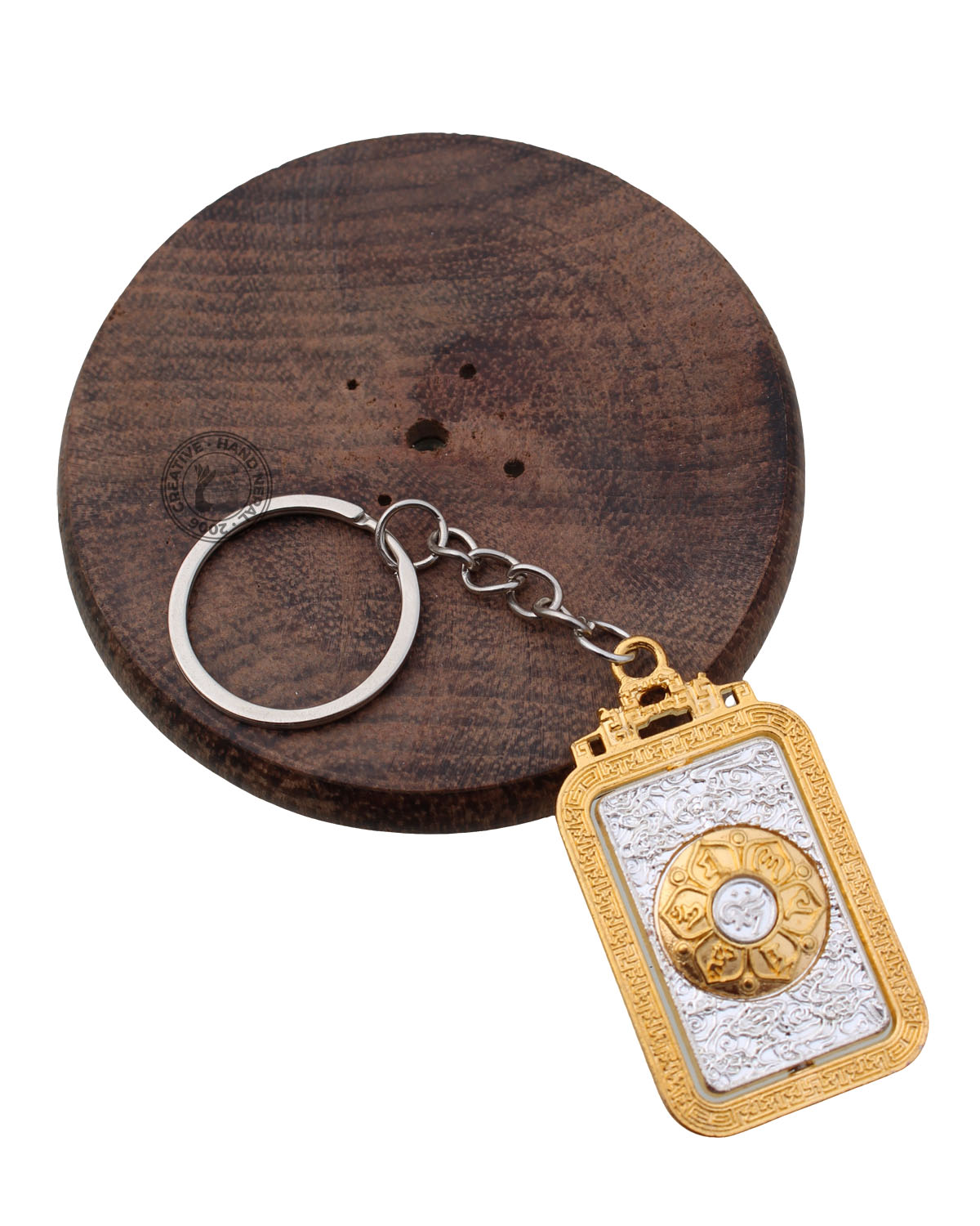 Om Mani Metal Key Ring - Square Shape - Silver with Gold Accent for ...
